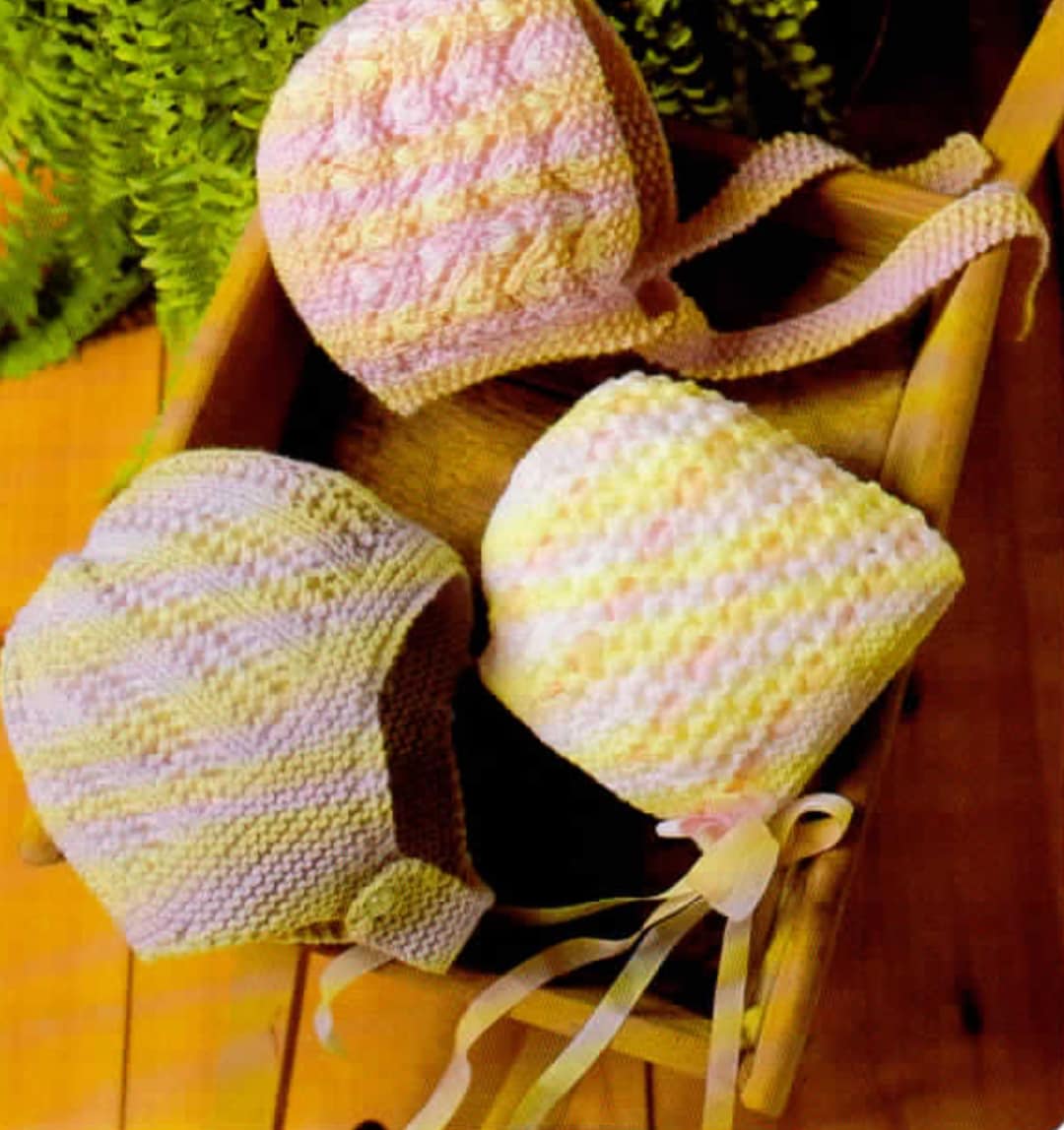PDF Knitting Pattern- Baby Vintage Bonnets in Double Knitting Wool ...