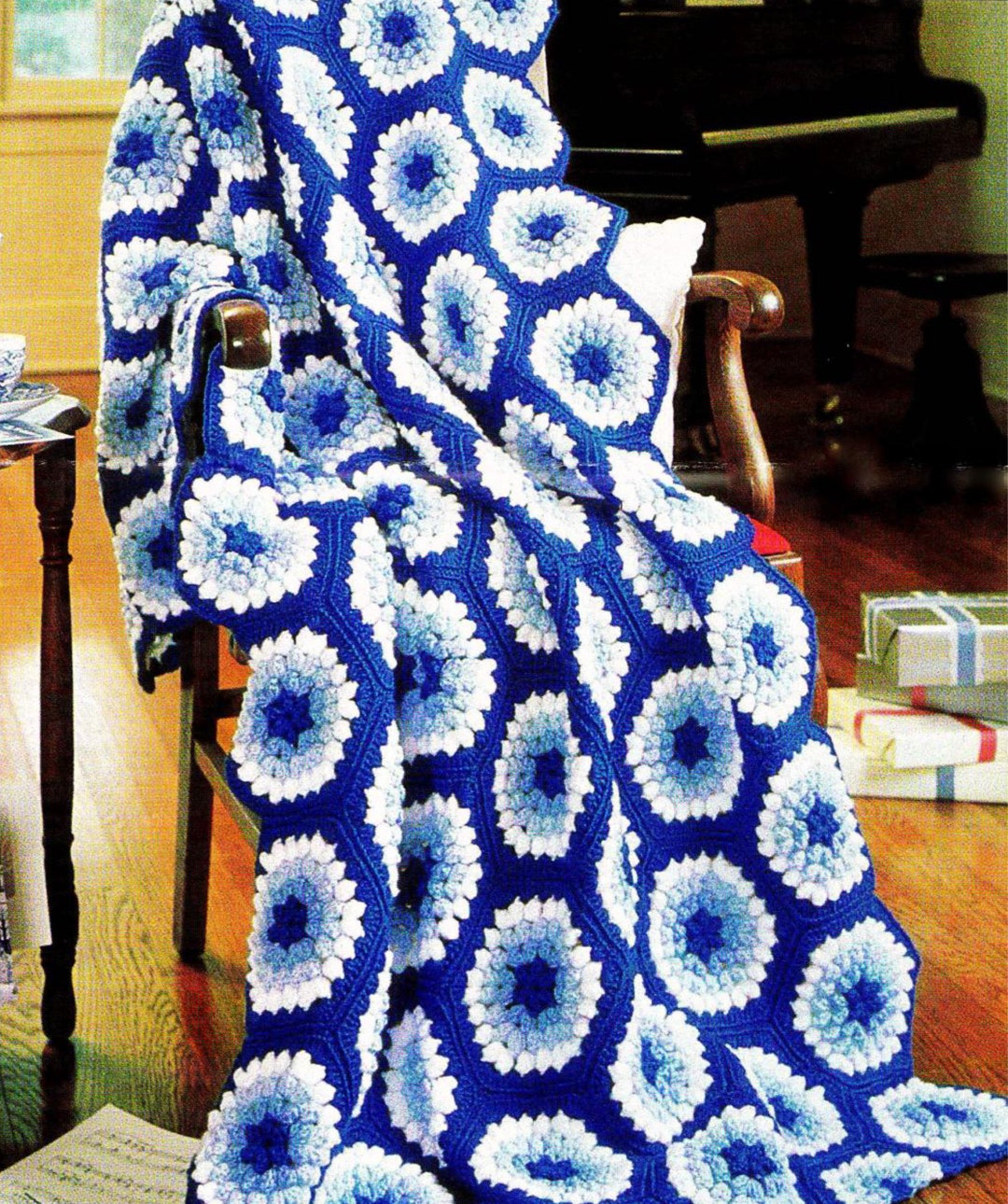 Vintage Popcorn Stitch Crochet Blanket Afghan 49 X 63"" - Worsted Yarn ...