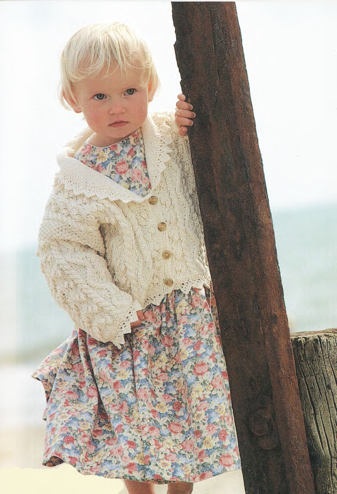 Girls Aran Cardigan- Lace Edging- Collar - Loose Fit Size -1-3 Years ...