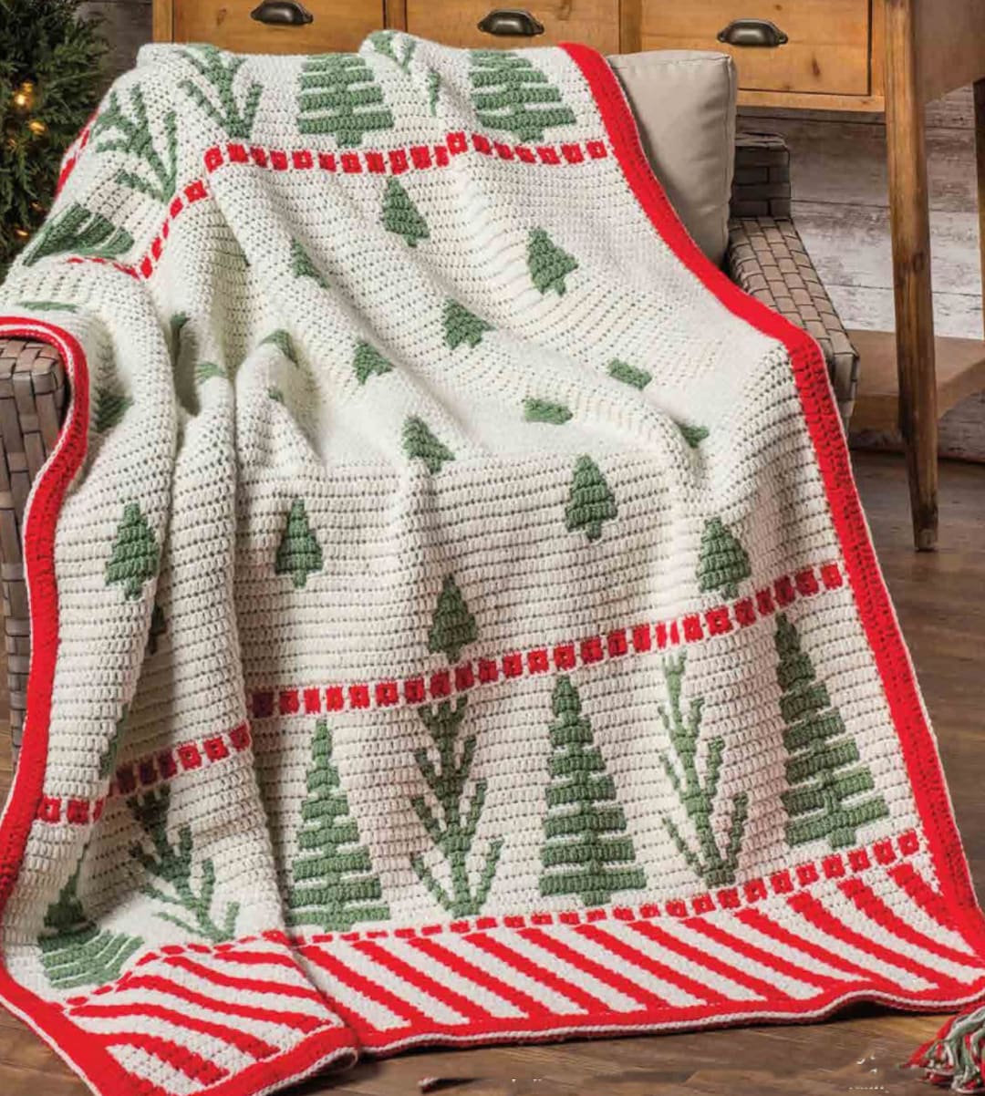 Christmas Tree Seasonal Afghan- Festive Crochet-53 X 73 Ins- Instant ...