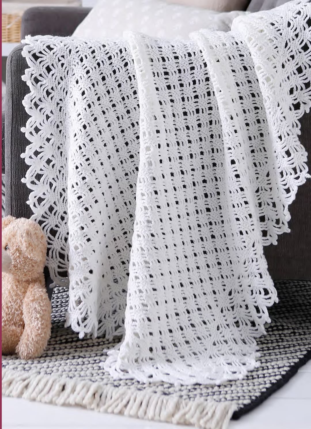 Crochet Pattern Lacy Diamonds Baby Christening Blanket - Shawl- 38 X 48 ...