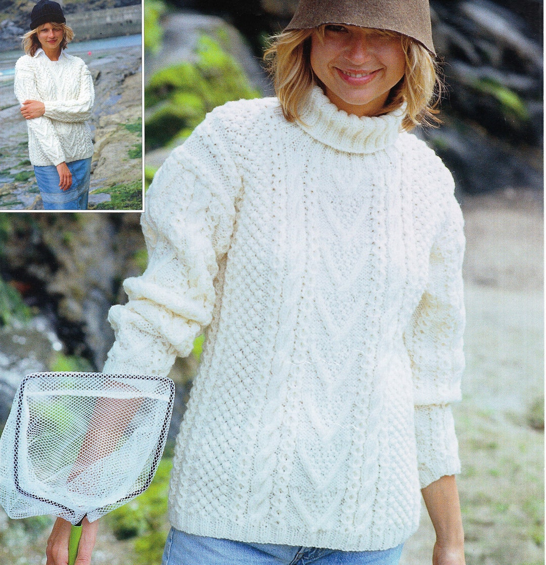 Woman's Ladies- Long Aran/ Worsted Weight Jumper, Sweater- Knitting ...
