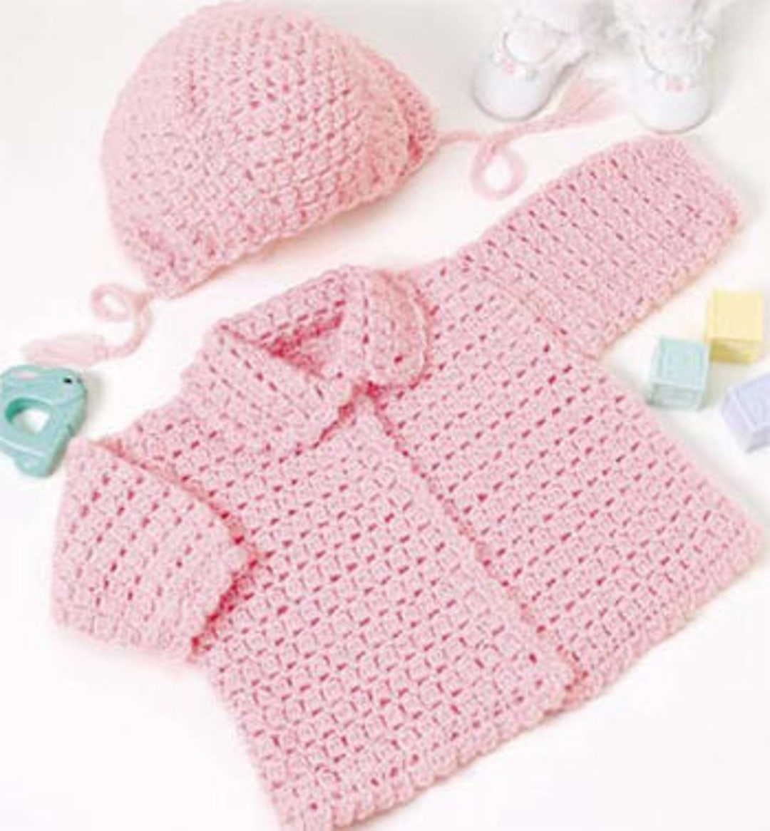 PDF Crochet Pattern- Baby Girl Jacket and Hat Pattern- Fits Chest 17-18 ...
