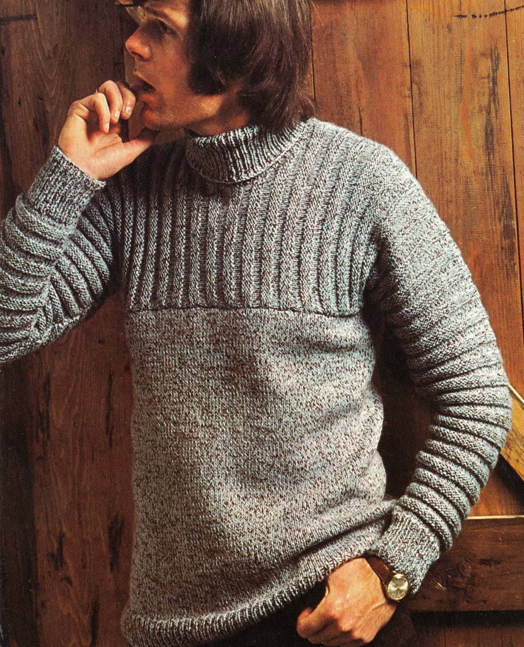 PDF- Knitting Pattern-man's Textured Easy Knit Sweater- Pullover ...