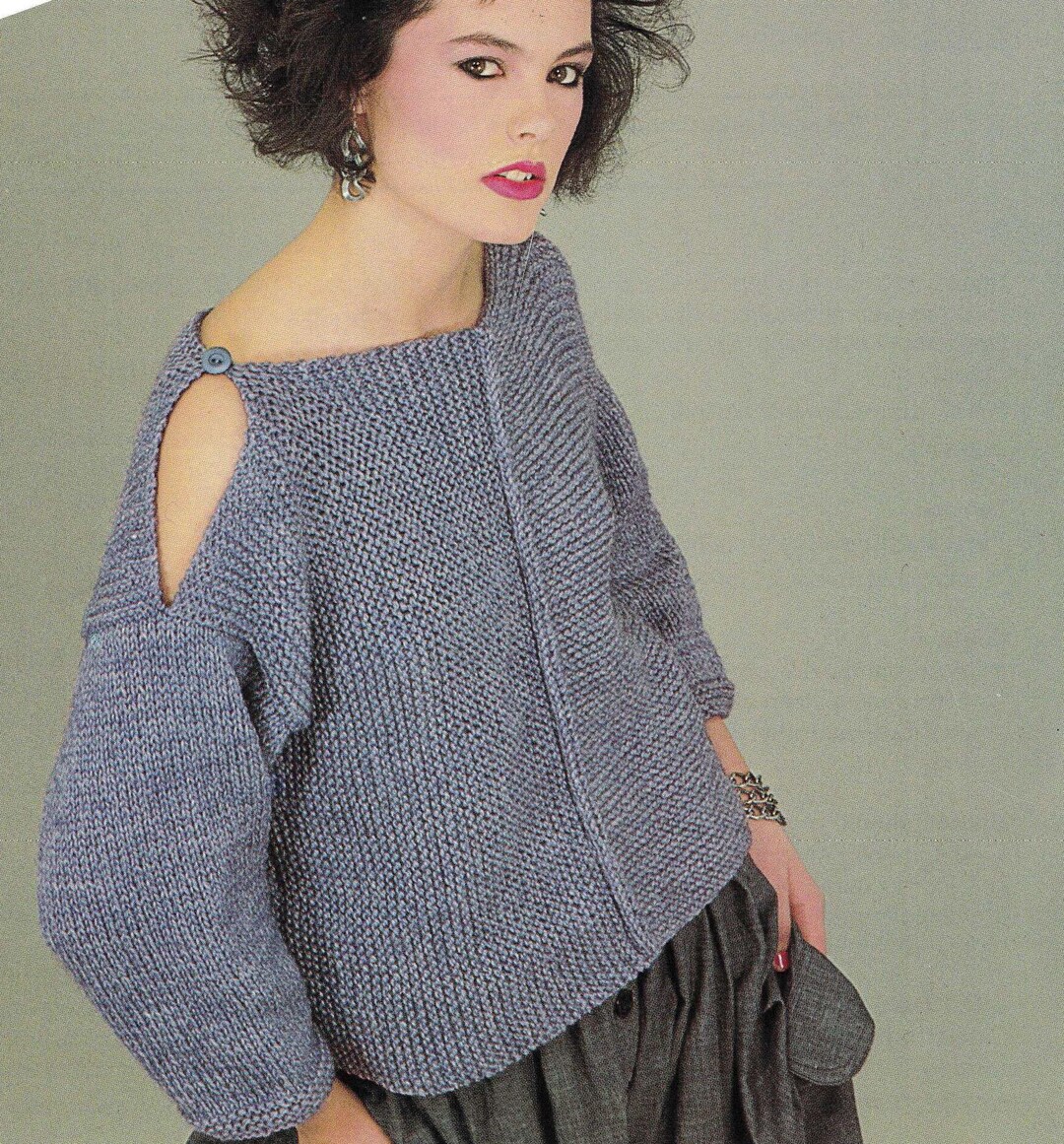 Woman's Easy Plain -garter Stitch Sideways Knit, Sweater, Button ...