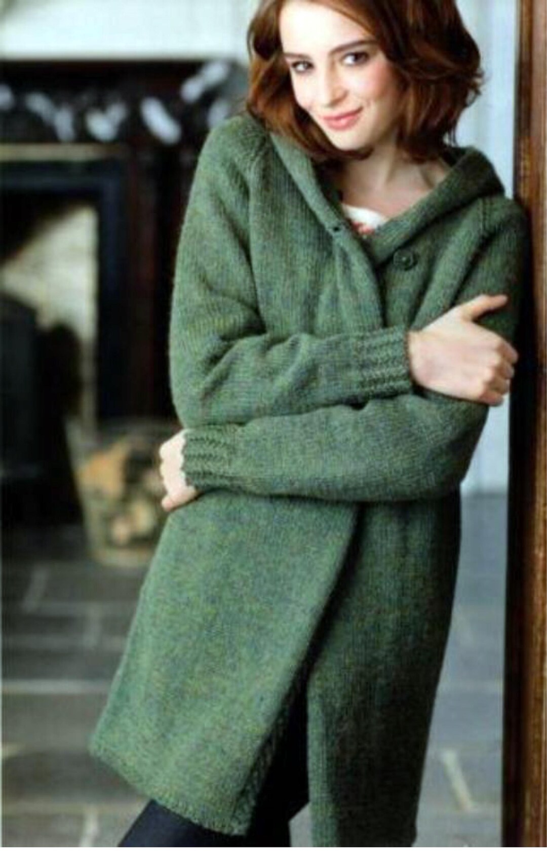 Woman's Longline Hooded Coat Cardigan - Button Fastening in Aran 10 Ply ...