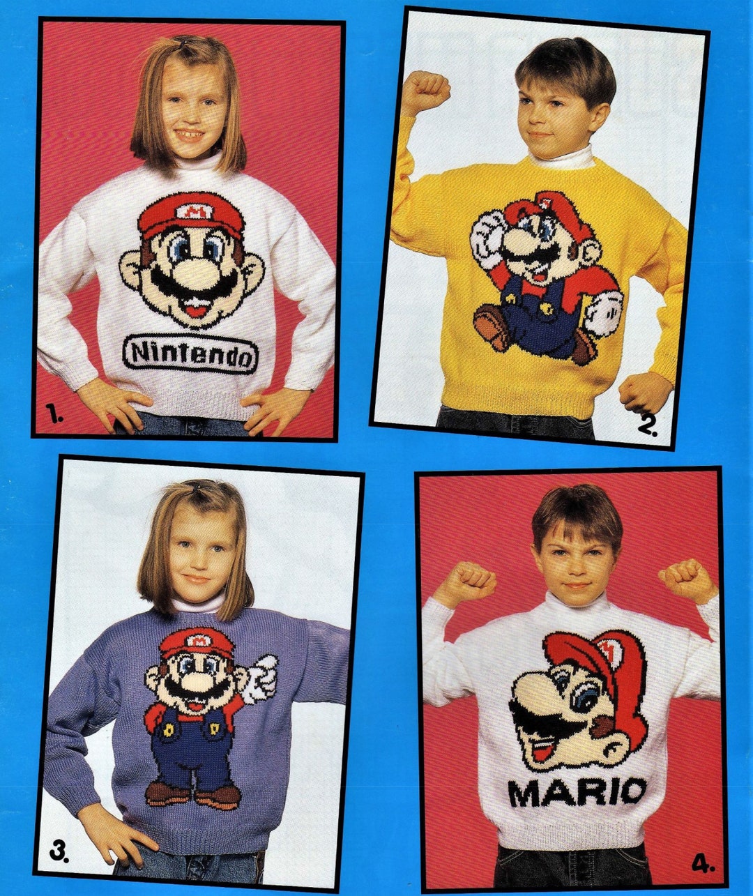 Knitting Pattern- Boys - Super Mario Sweaters- Jumpers- 4 Styles DK -8 ...