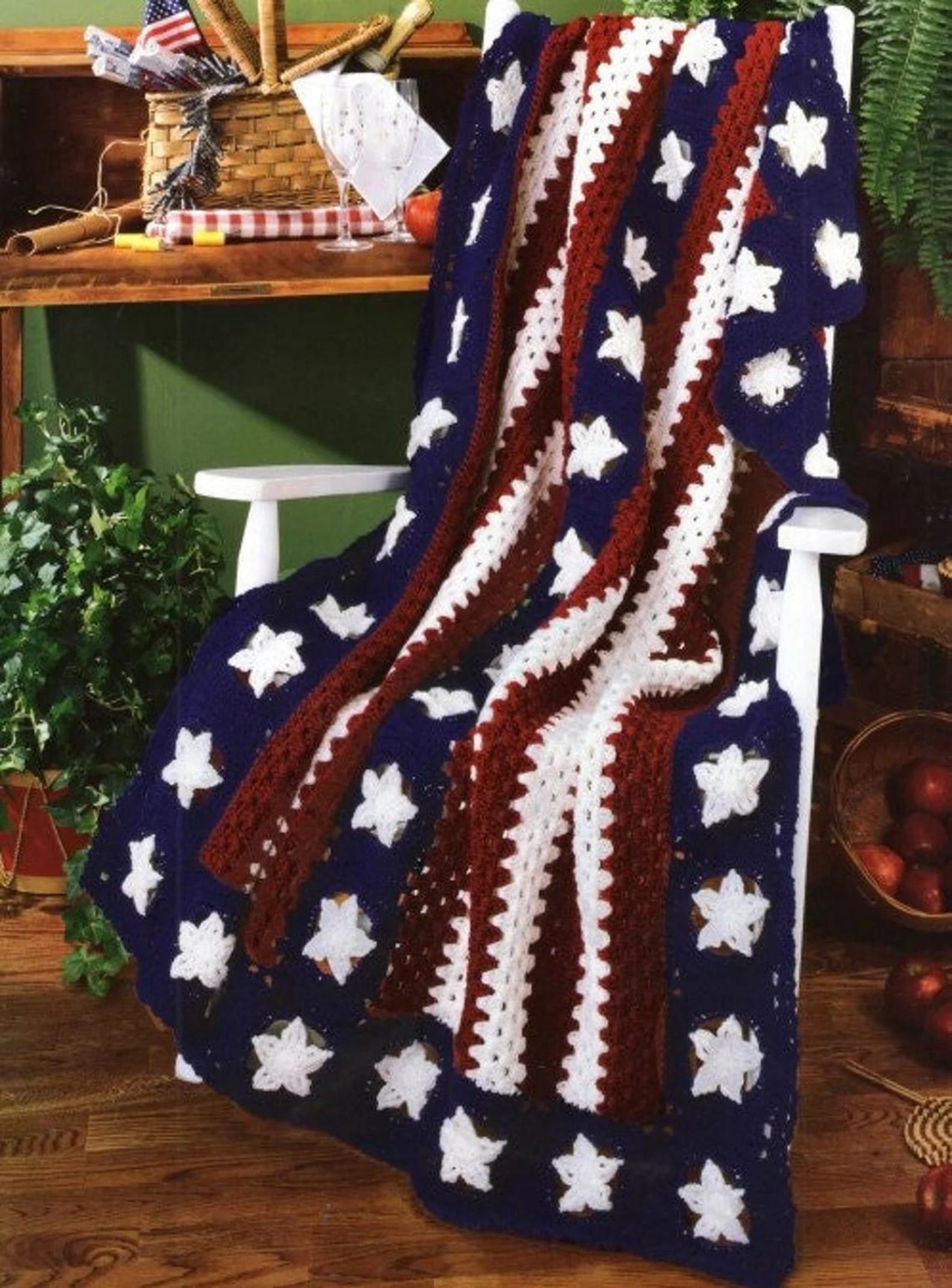 American Flag USA Stars & Stripes Patriotic Afghan Blanket Bedspread 46 ...