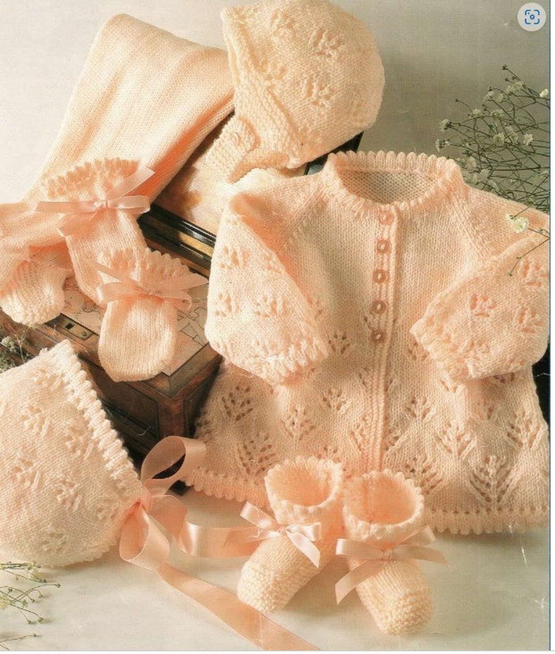 PDF Knitting Pattern-baby Girl Pram Set- Jacket-leggings- Boots-mitts ...