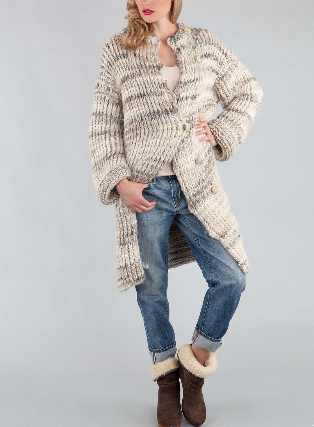 Woman's Easy Ribbed Super Chunky- Long Cardigan- Coat Super Chunky ...