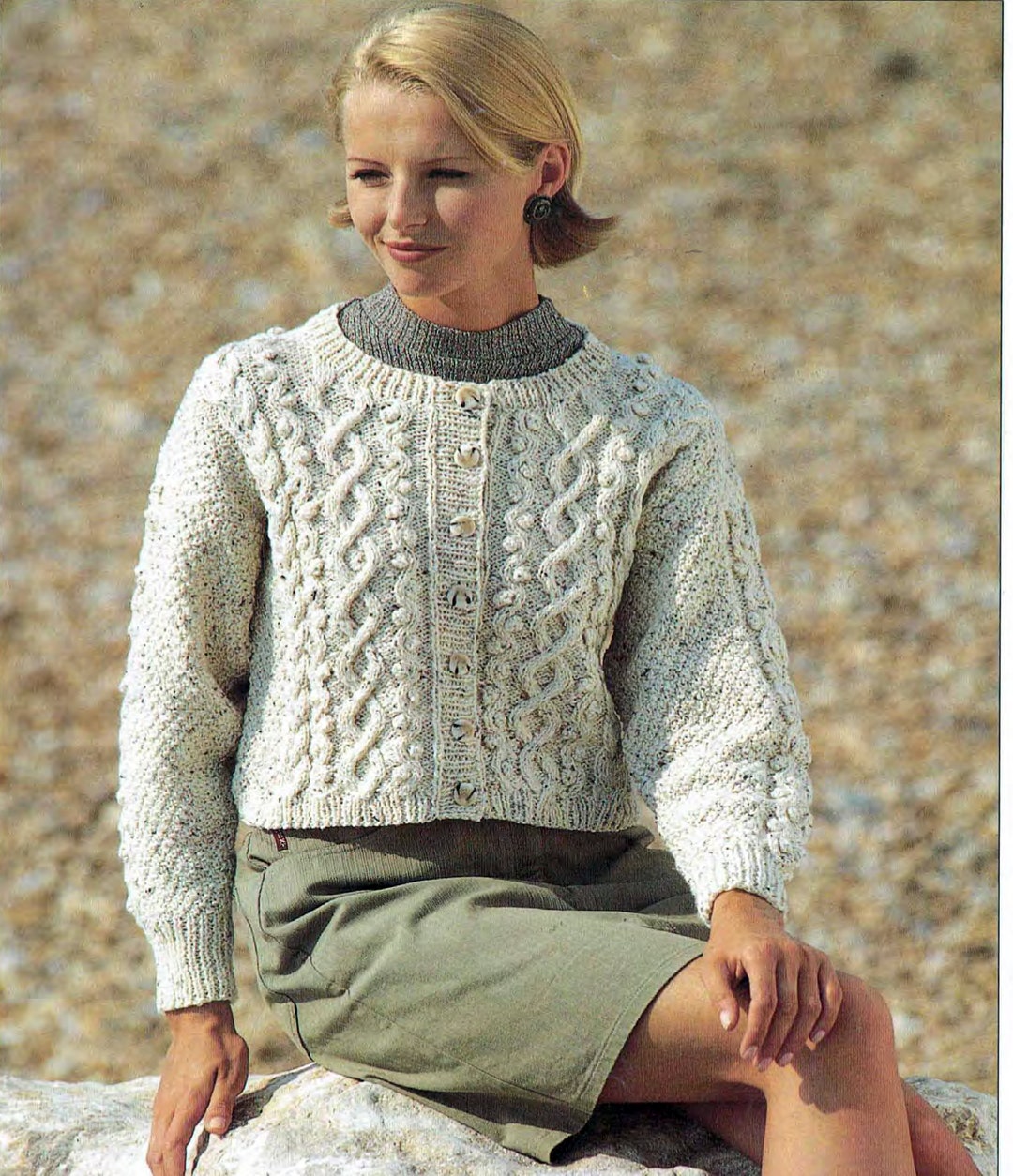 Ladies Aran Cable-short Cropped-cardigan Aran 10 Ply Worsted Wool -30 ...