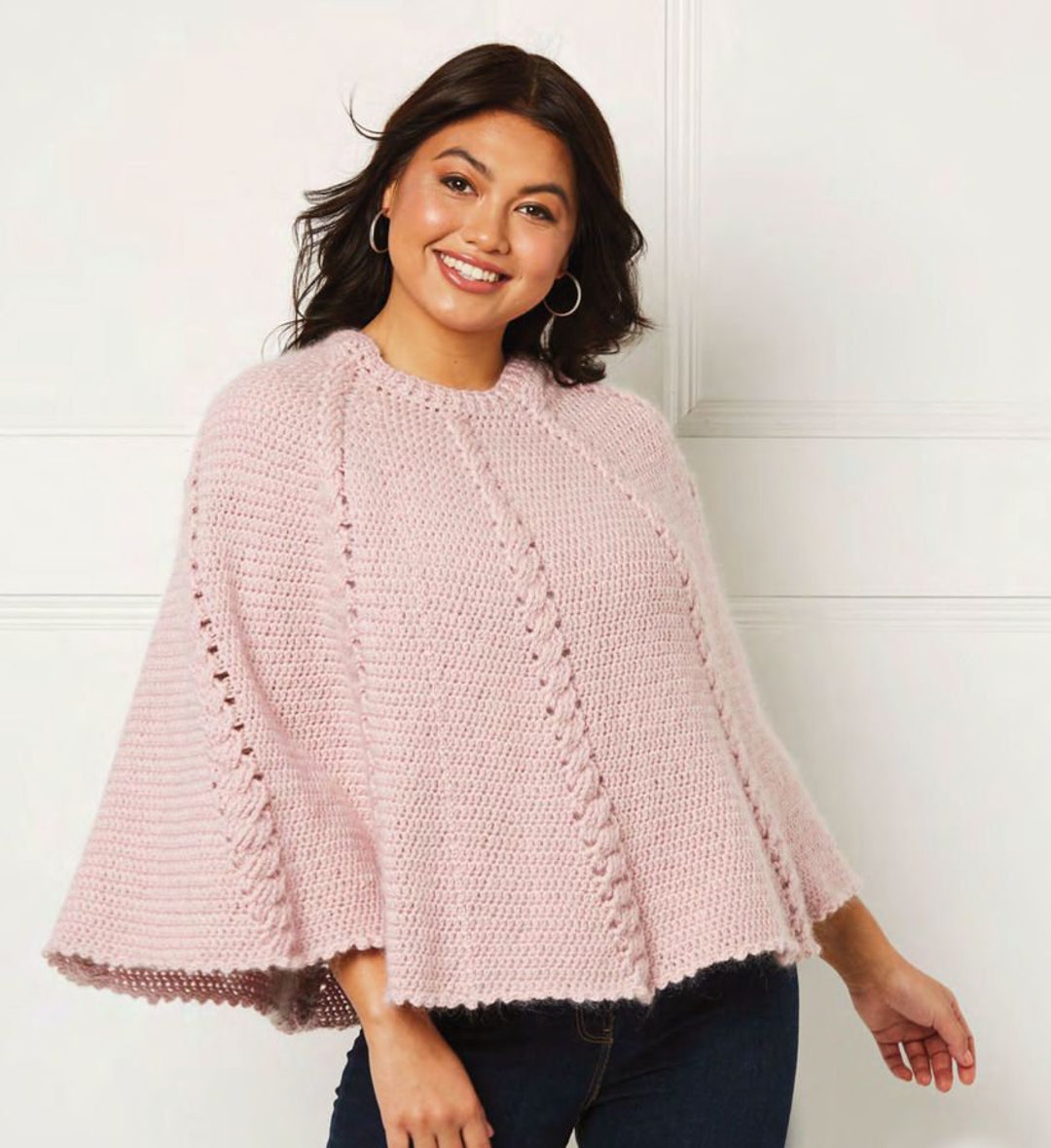 Woman's Crochet Round Neck Poncho- Cable Design-crochet Pattern Instant ...