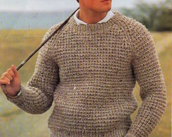 Easy Men's Textured Rib Chunky Wool Raglan Sweater Round Neck 34 44 ...