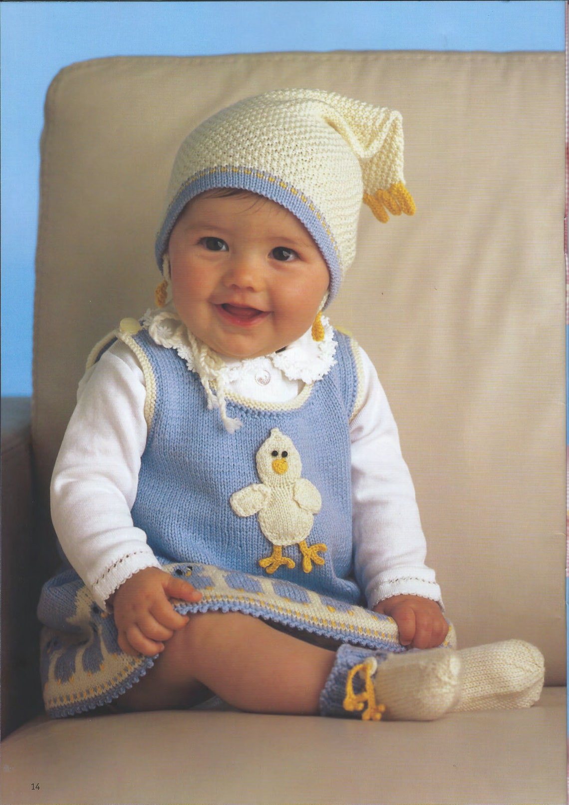 PDF Knitting Pattern-girls Chicken Applique Pinafore Dress Hat Socks ...
