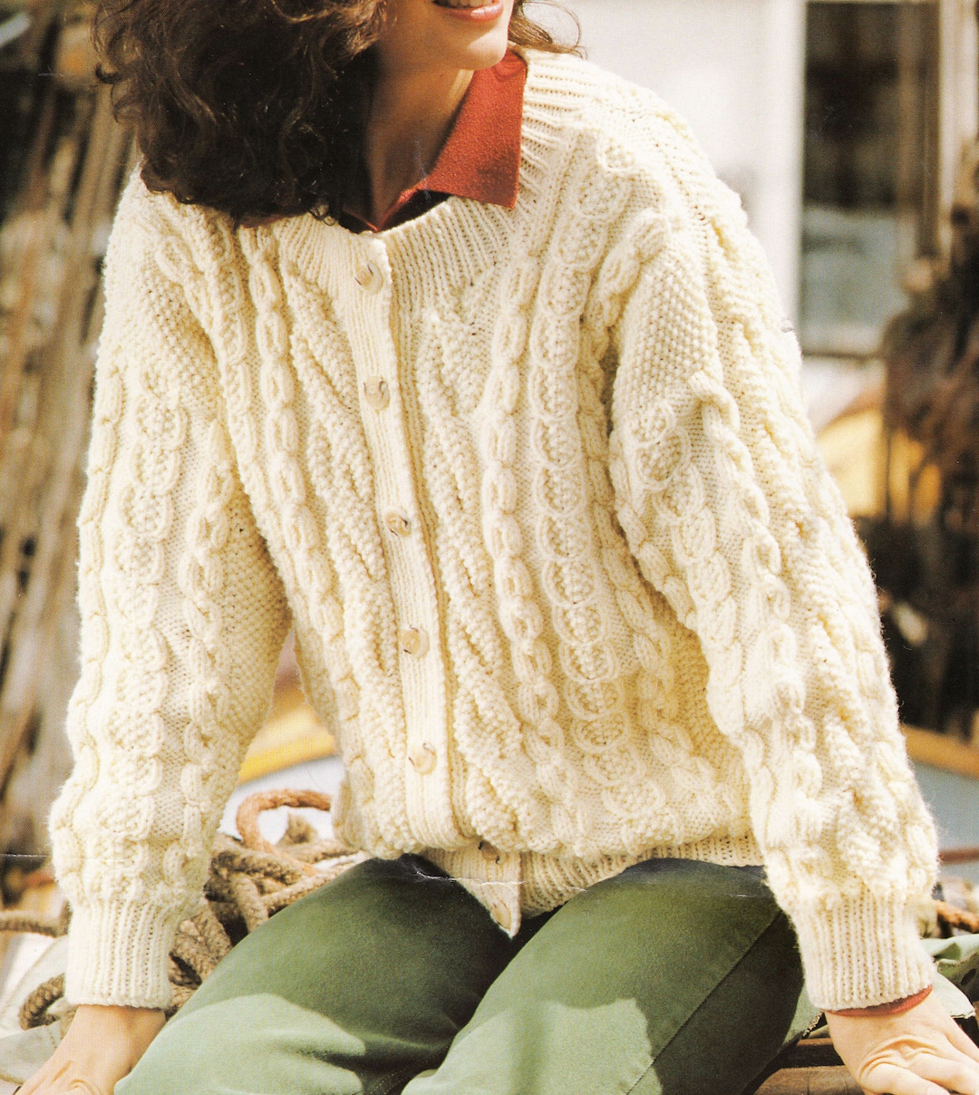 Woman's Traditional Aran Cardigan ~round Neck 30" - 44" Aran (10 Ply ...