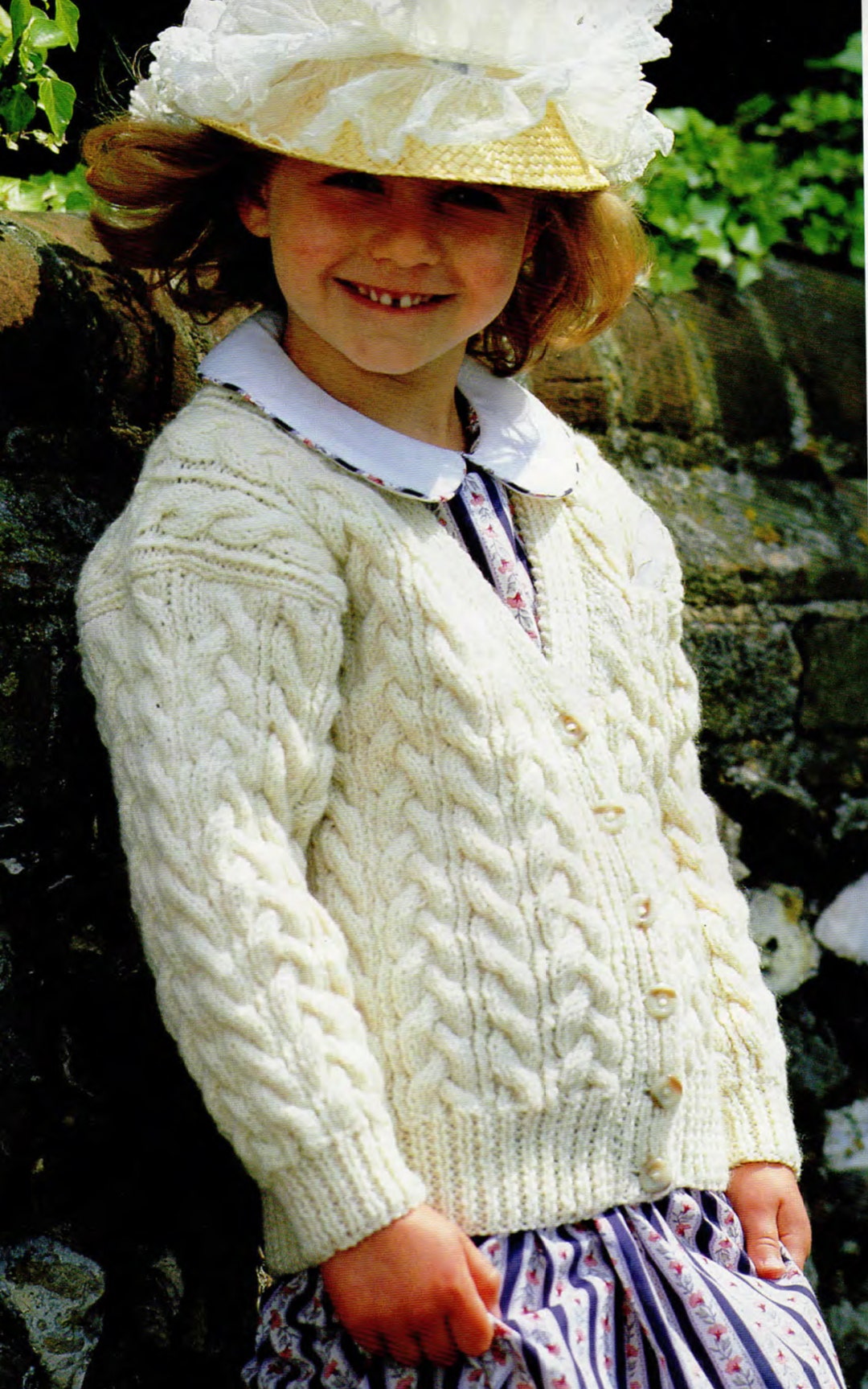 Girls Aran Cardigan All Over Cable Design V Neck- Aran 10 Ply Worsted ...