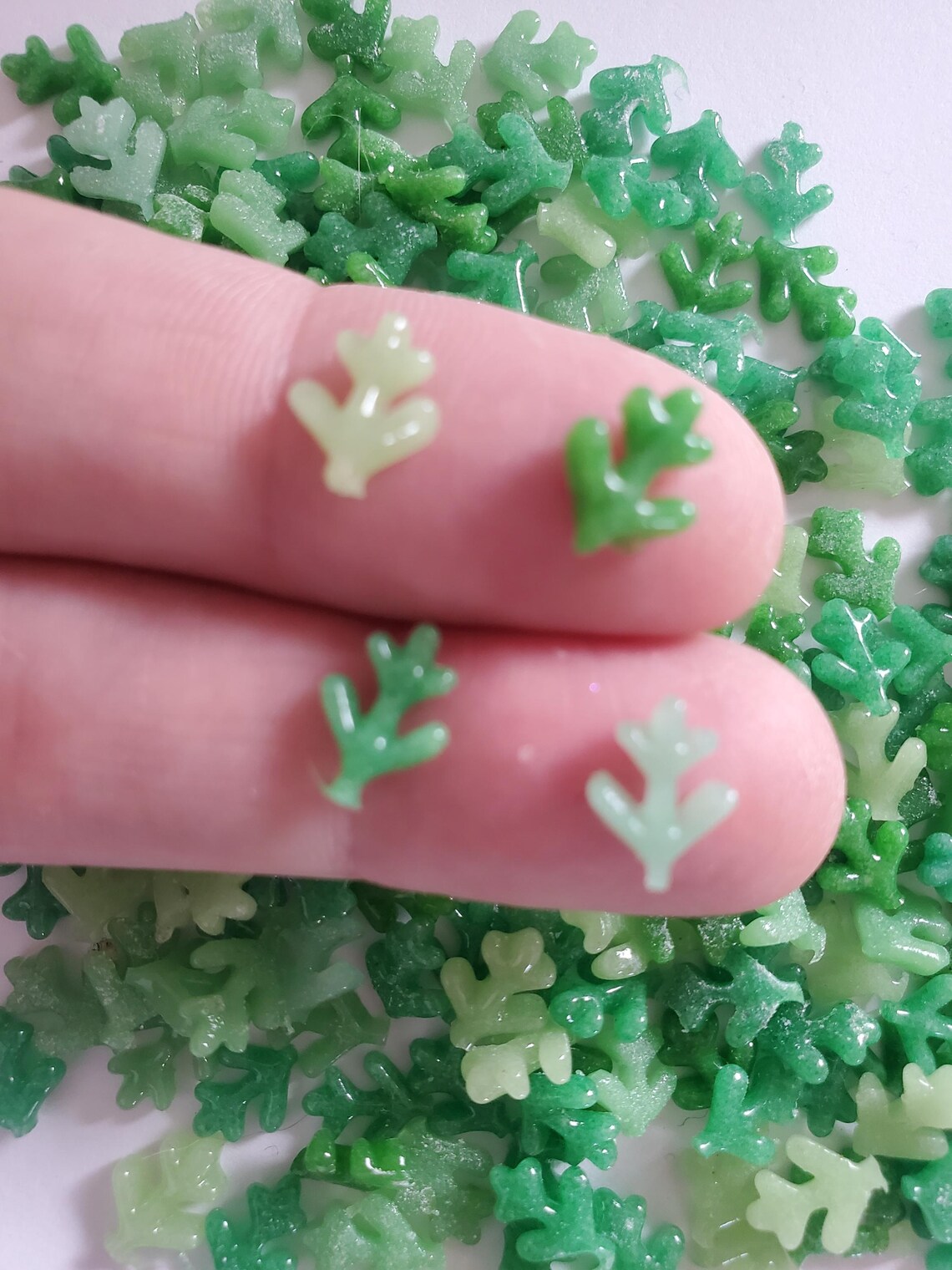 96 COE Glass Fusing Leaves / Trees / Coral Green Mix. Blue. White ...
