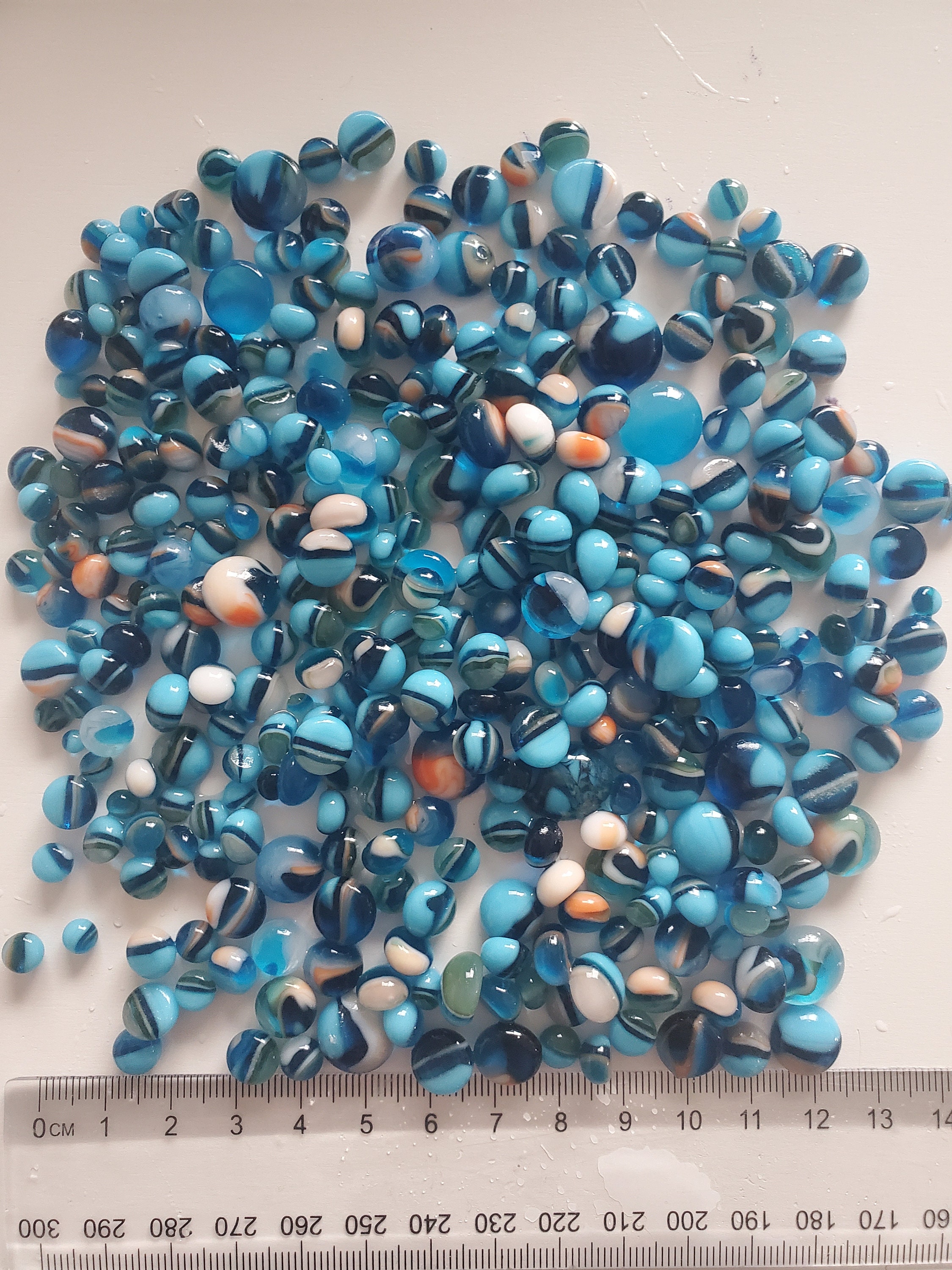 COE 96 Small Glass Puddles / Dots / Frit Balls. Aqua Blue Orange. 30 ...