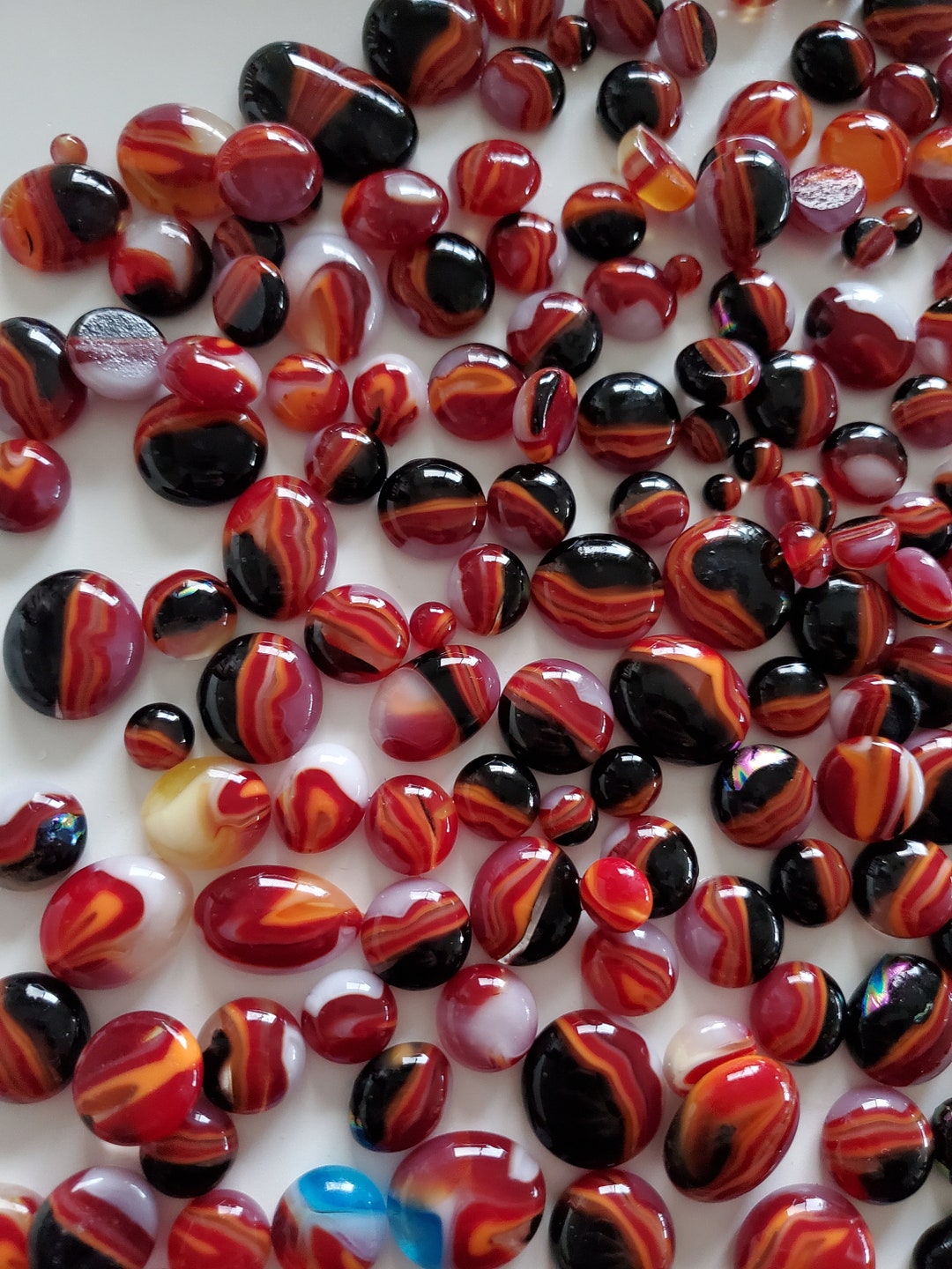 COE 96 Glass Fusing Puddles / Dots. 50 Grams. Red Orange Black White ...