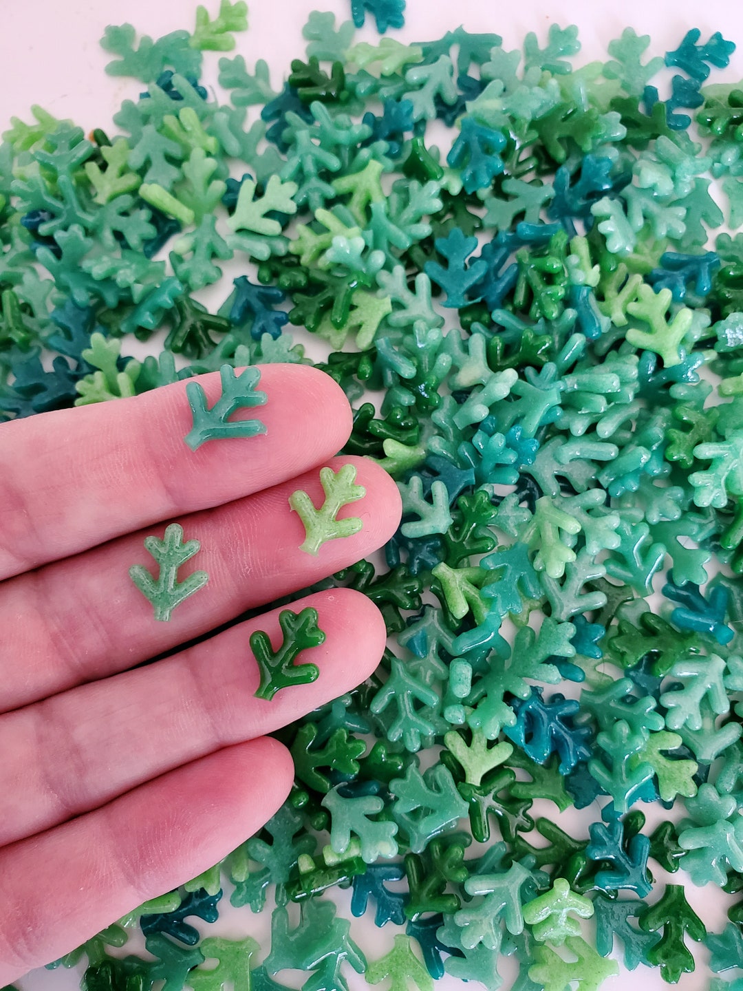 96 COE Glass Fusing Leaves / Trees / Coral Green Mix. Blue. White ...