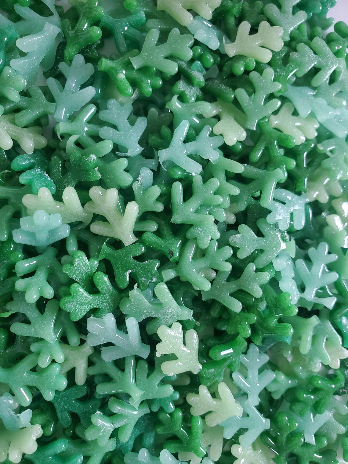 96 COE Glass Fusing Leaves / Trees / Coral Green Mix. Blue. White ...