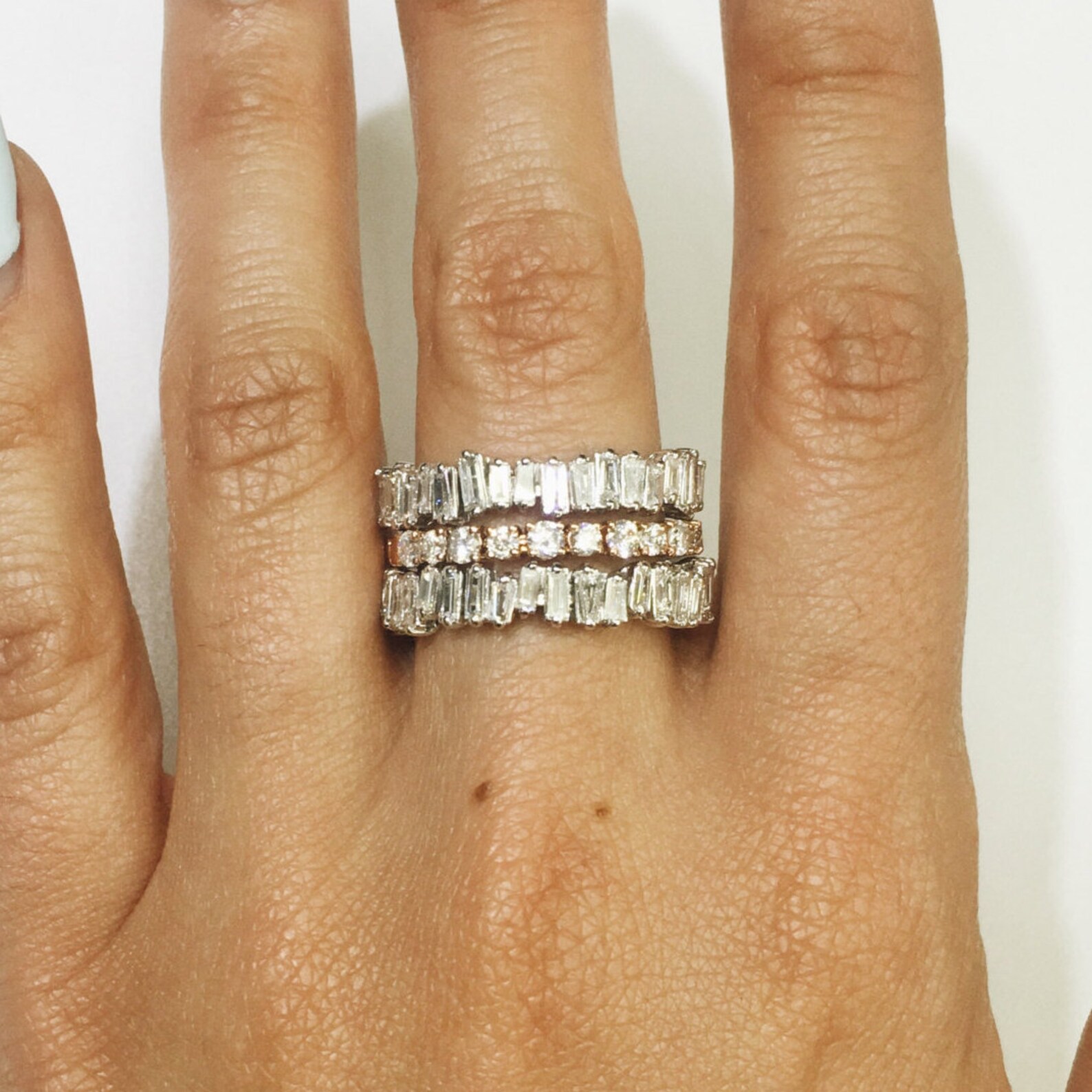Baguette Cut Diamond Band Ring 14K White Gold Jagged Stackable | Etsy