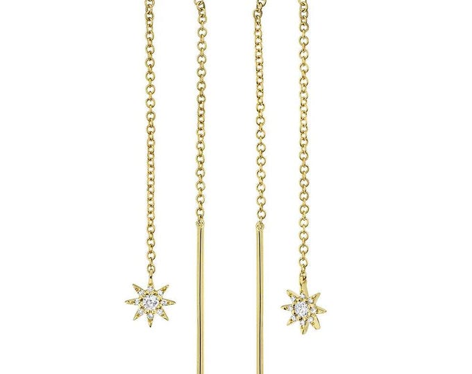 14k Rose Gold, Yellow Gold, White Gold Diamond Cluster Threader ...