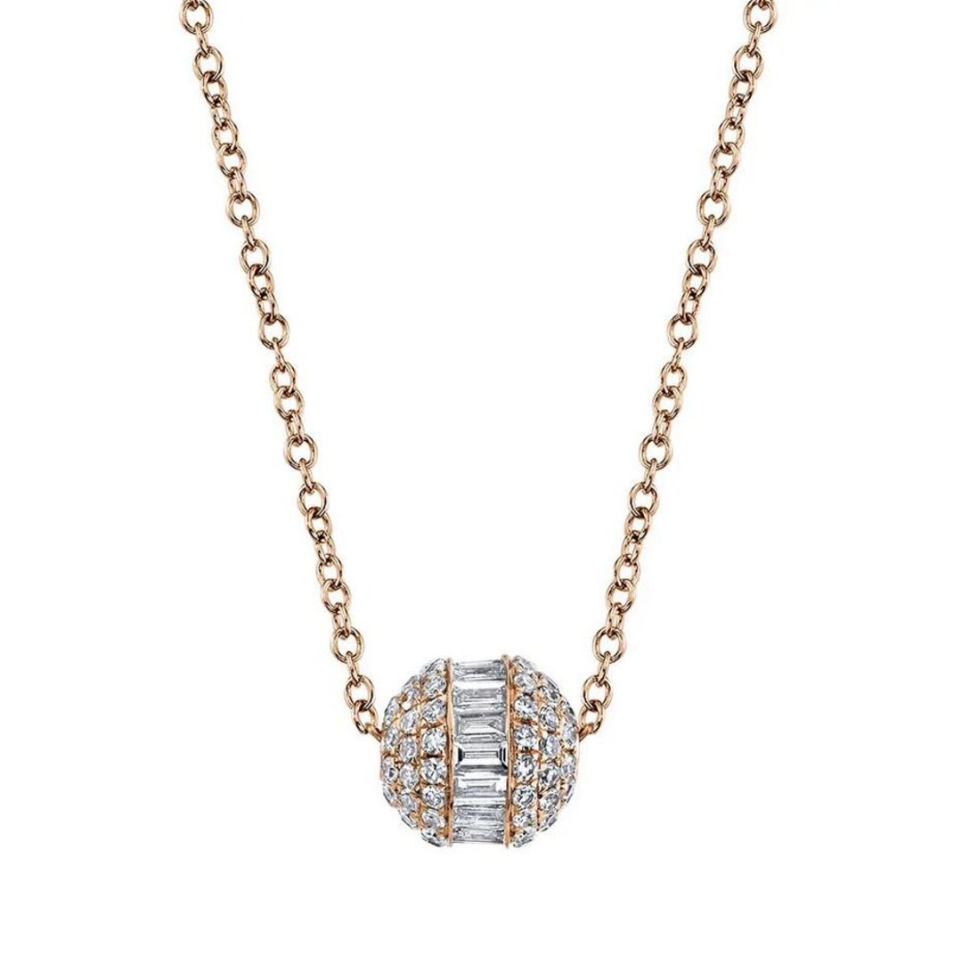 Diamond Barrel Pendant Necklace 14K White Gold Natural Baguette and ...