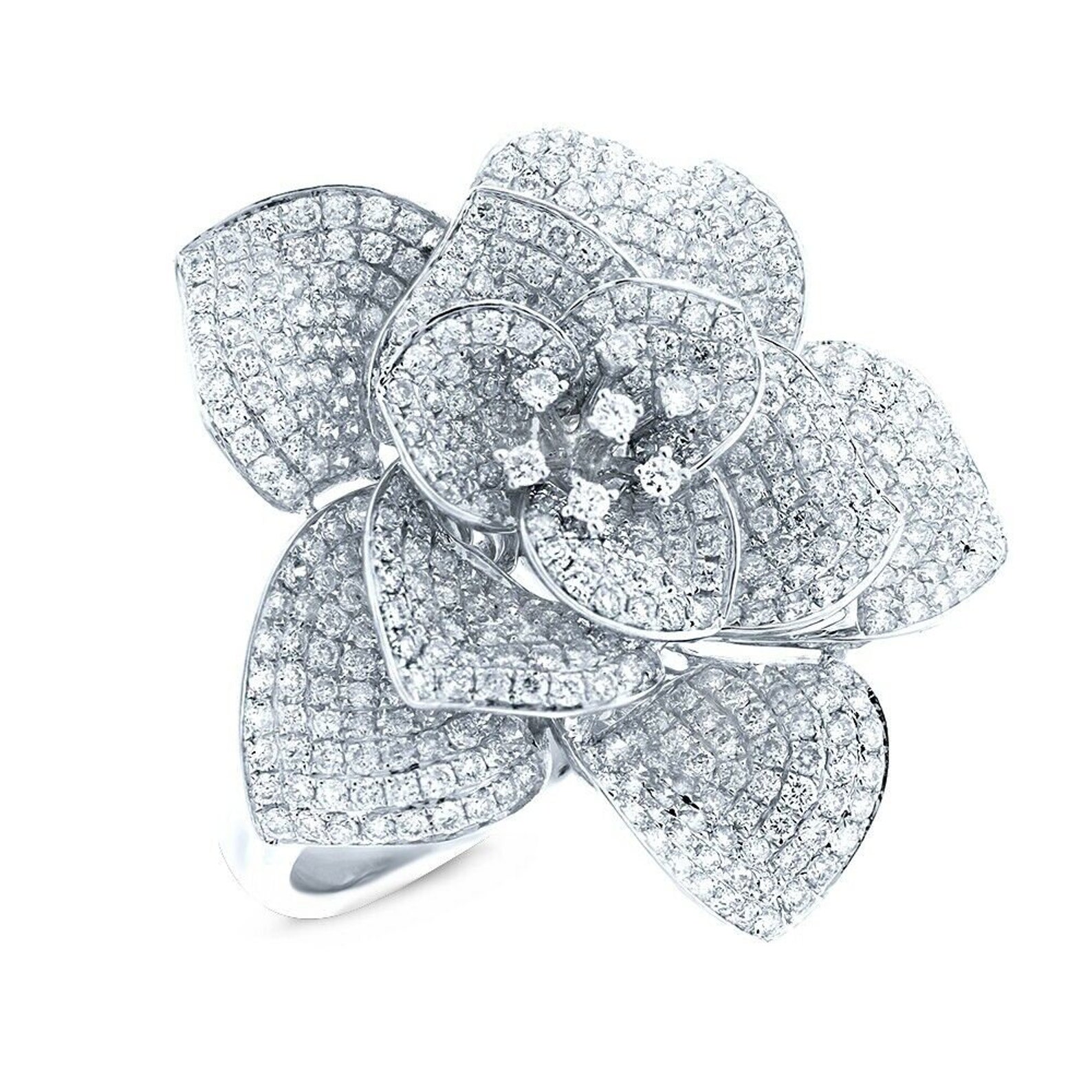 14K White Gold Diamond Flower Ring Pave Set Certified Natural 2.40CT ...