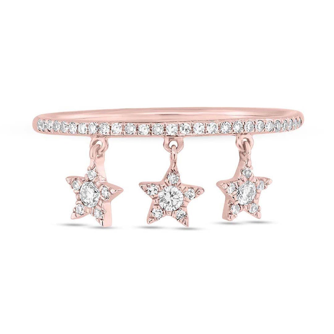 Diamond Star Shaker Dangling Ring 14K Rose Gold Dangle Round Cut ...