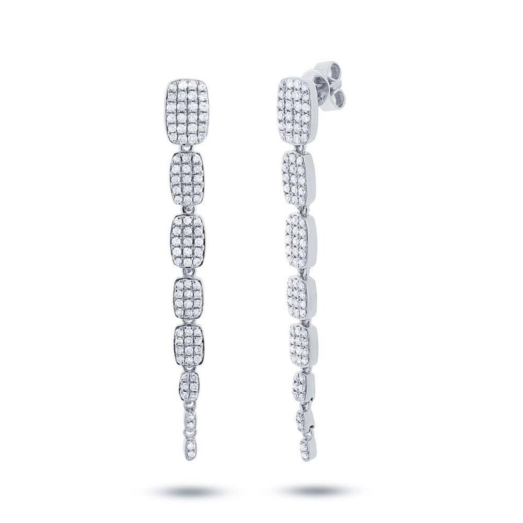 Diamond Serpentine Earrings 14K White Gold Drop Slither Dangle Round ...