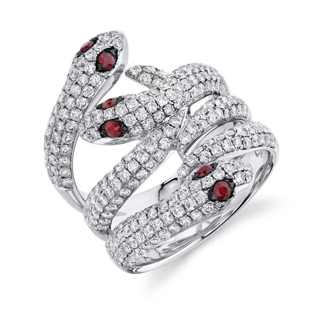 Ruby Diamond Snake Ring 14K White Gold Certified Natural 2.39 CTW, 3 ...