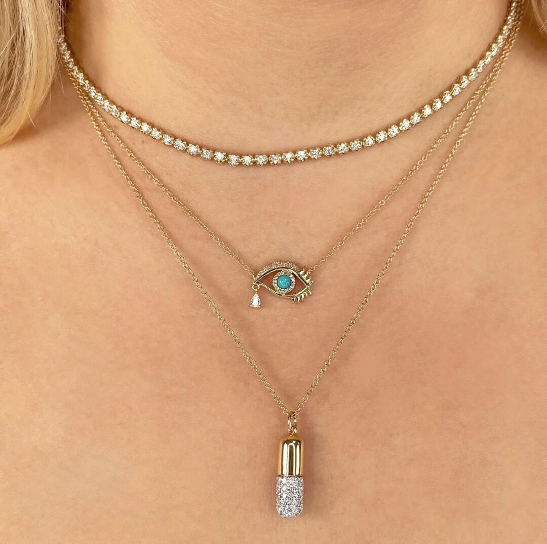 14K Solid Yellow Gold Diamond Pill Necklace Natural 0.69 CT Certified ...