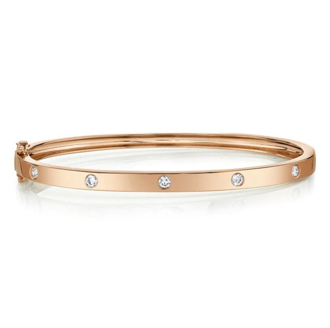 14K Rose Gold Diamond Bangle Bracelet Bezel Set Certified Natural 0.40 ...