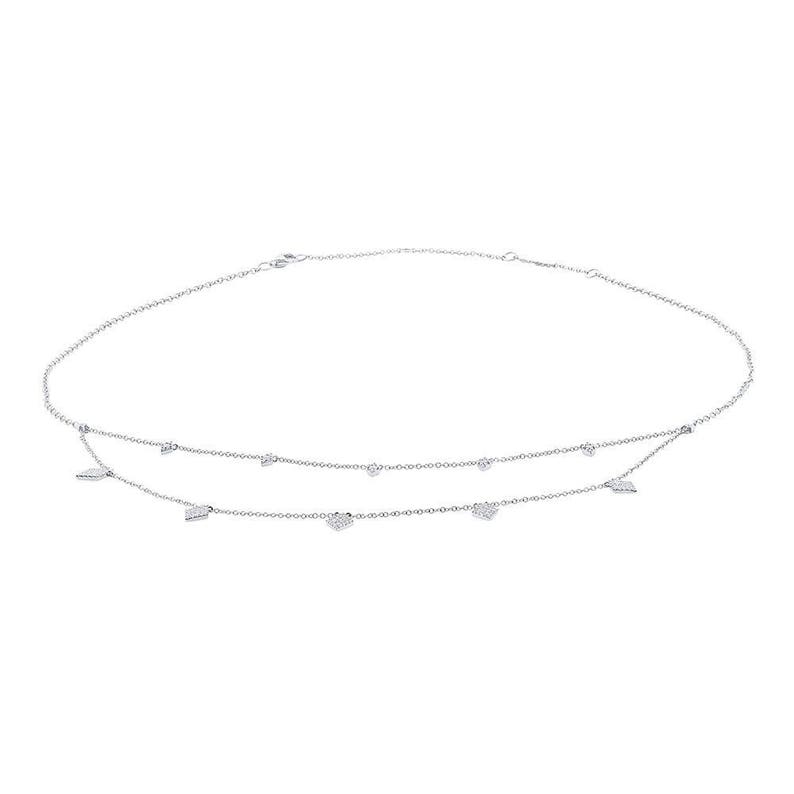 2 Chain Diamond Necklace 14K White Gold Kite Charm Pave Set | Etsy