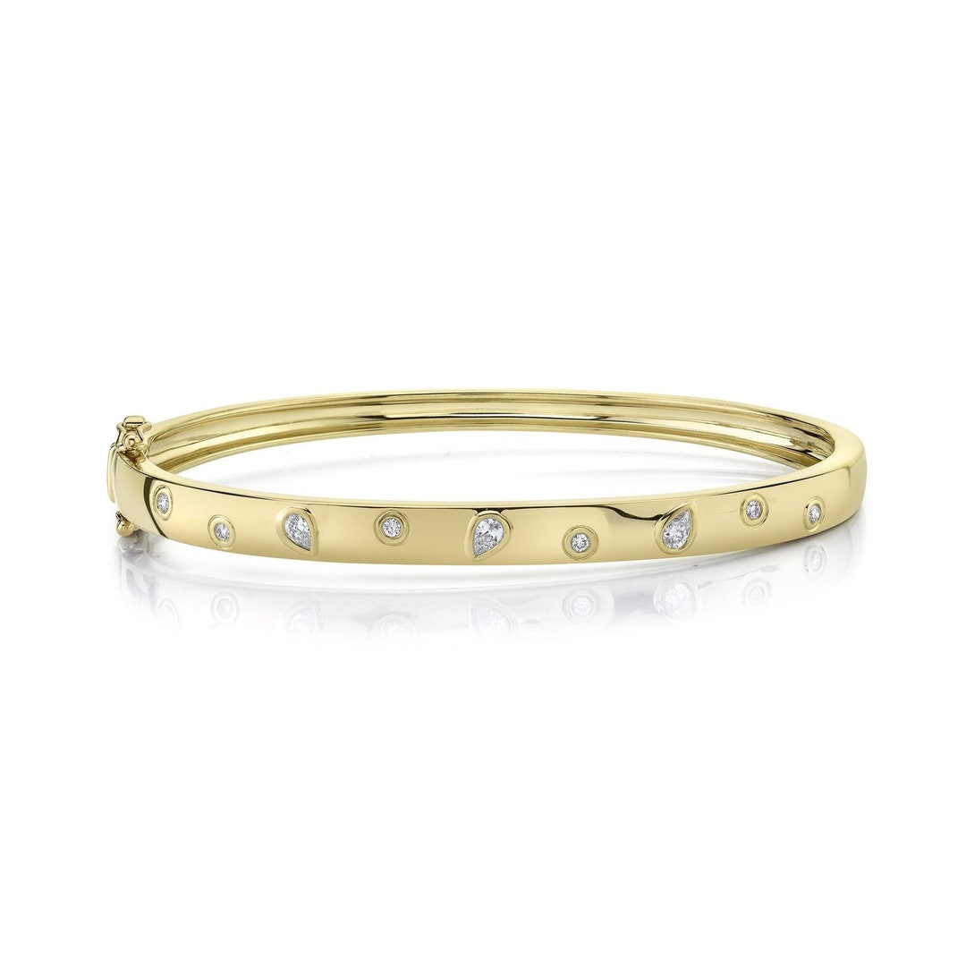 Floating Diamond Bangle Bracelet 14k Yellow Gold Natural Pear & Round ...