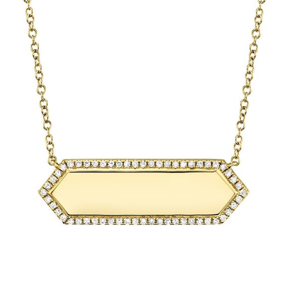 Diamond Name Plate 14K Yellow Gold ID Pendant Necklace | Etsy