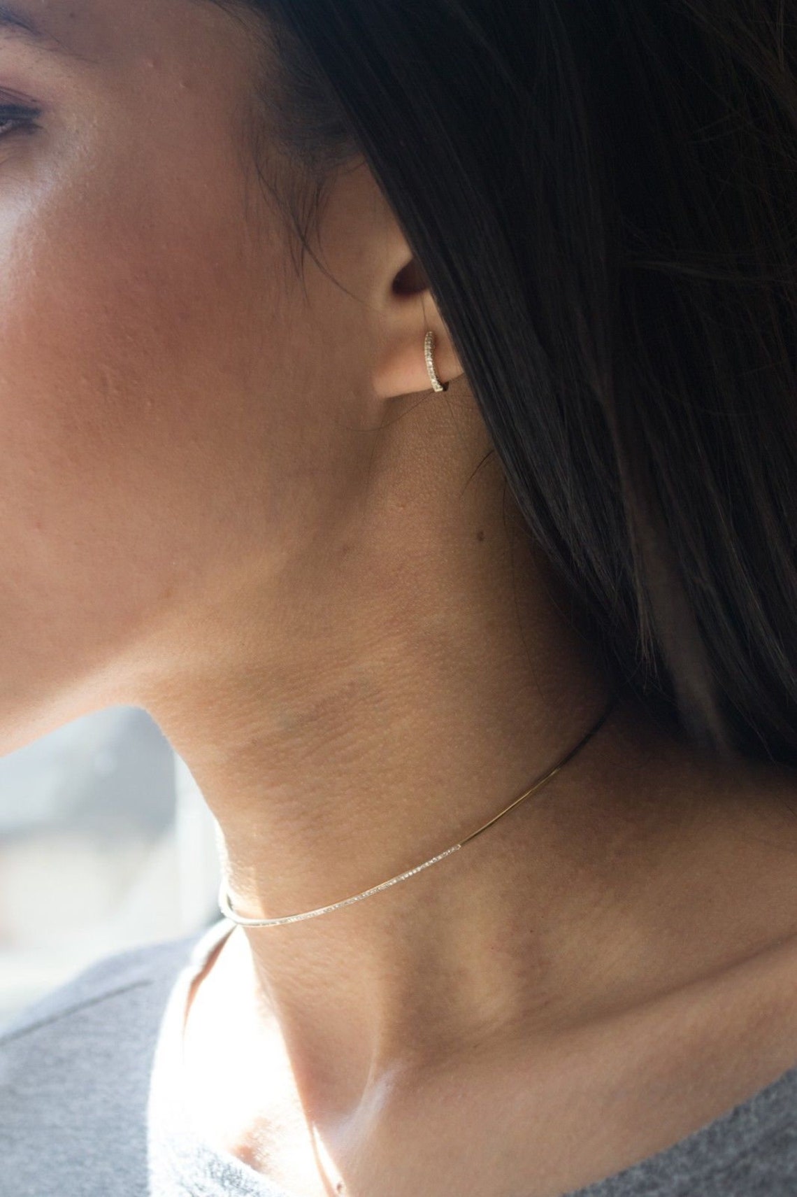 14K Yellow Gold Diamond Choker Necklace Womens Adjustable - Etsy