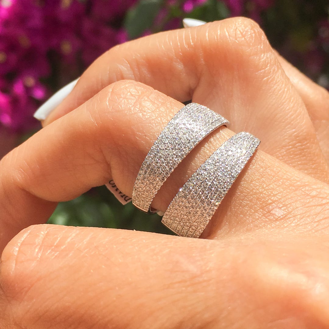 Diamond Bypass Wrap Ring 14K White Gold Statement Cocktail Pave Set 0 ...