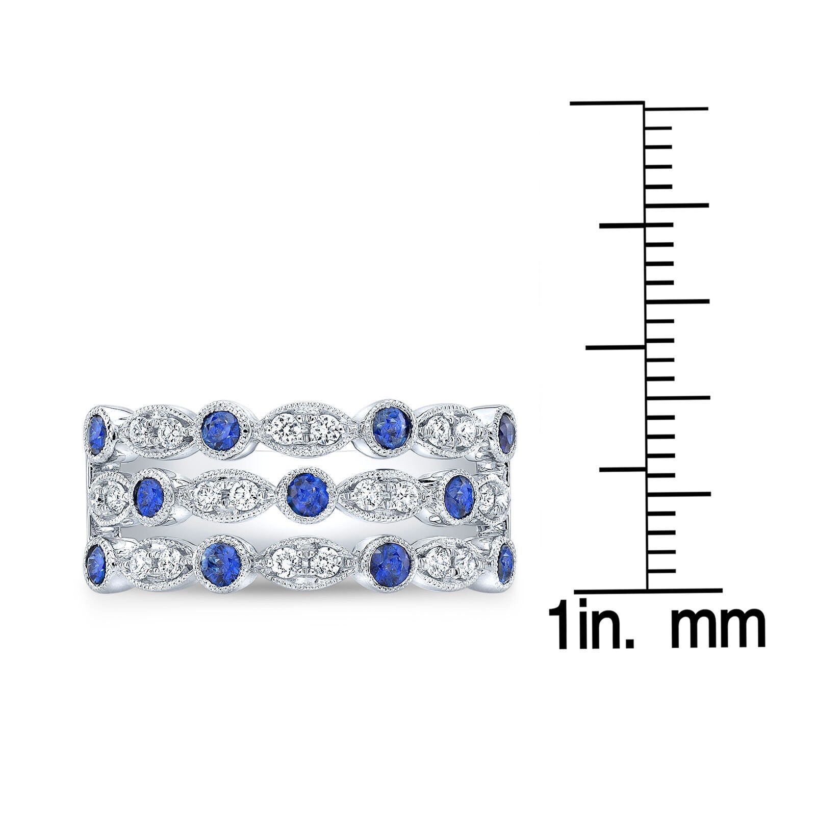 Blue Sapphire Diamond Multi Row Ring 3 Bands Alternating 14K - Etsy