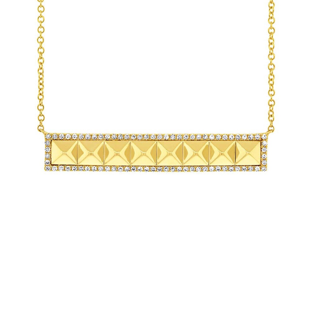 0.23CT 14K Yellow Gold Spike Design Diamond Bar Plate Statement Pendant ...