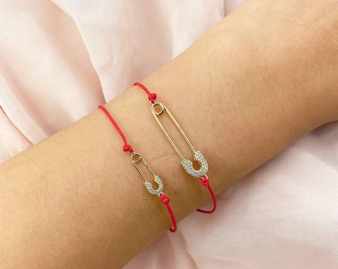 925 Safety Pin, Red String Bracelet, Paper Clip Bracelet, Minimal Gold ...