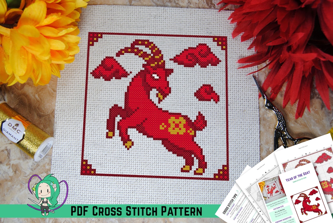 Year of the Goat Cross Stitch Pattern - Chinese New Year Inspired ...