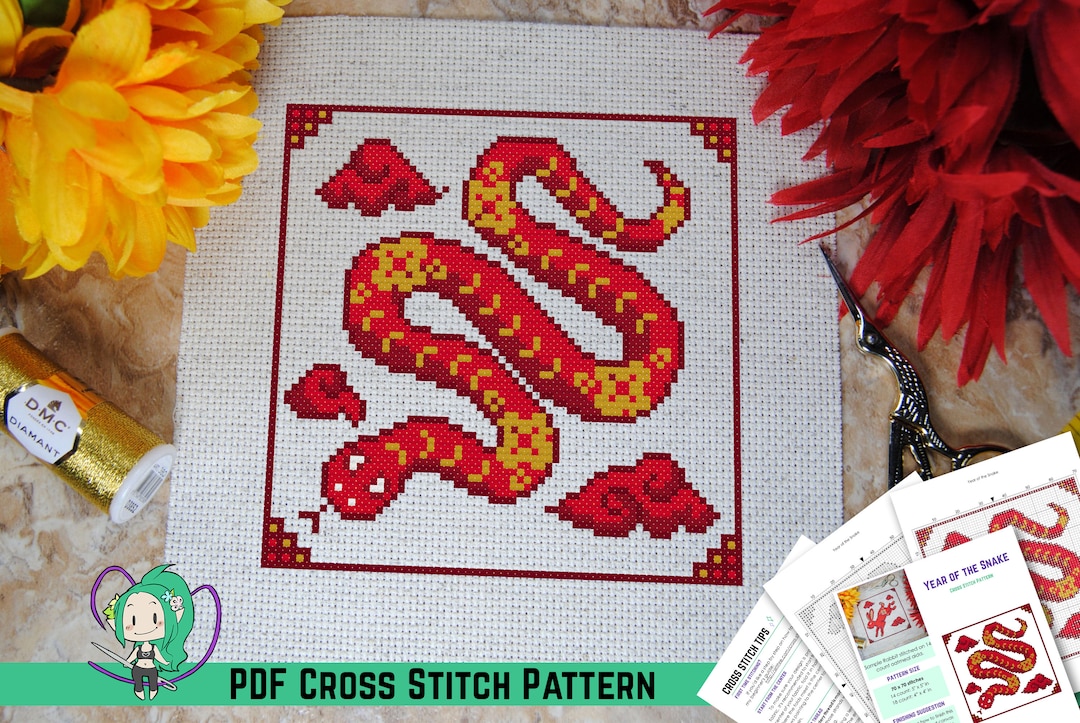 Year of the Snake Cross Stitch Pattern - Chinese New Year Inspired ...
