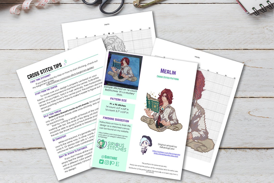 Wizard Cross Stitch Pattern Itsrainingcolor Merlin OC Art - Etsy