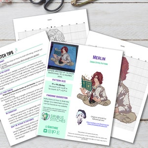 Wizard Cross Stitch Pattern - Holoraindrops Merlin OC Art - Red Haired ...