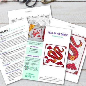 Year of the Snake Cross Stitch Pattern - Chinese New Year Inspired ...