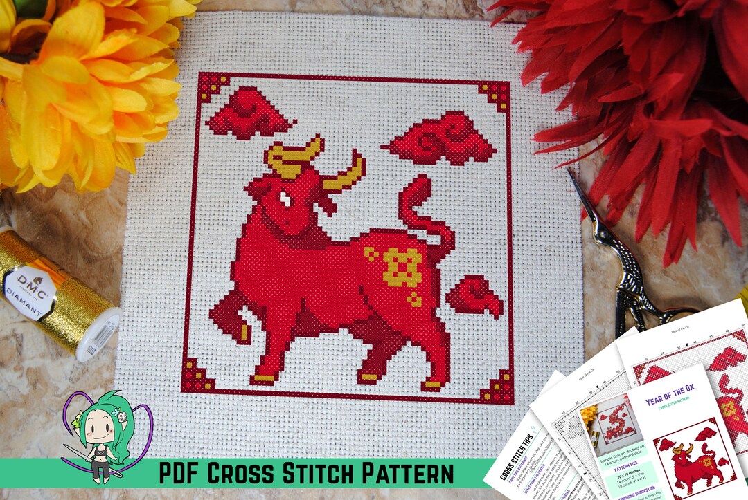 Year of the Ox Cross Stitch Pattern - Chinese New Year Inspired Design ...