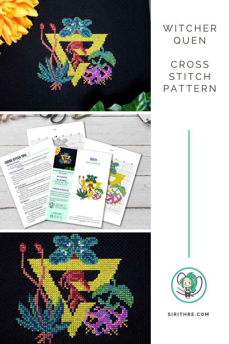 Witcher Cross Stitch Pattern Quen Sign Floral Art Design | Etsy