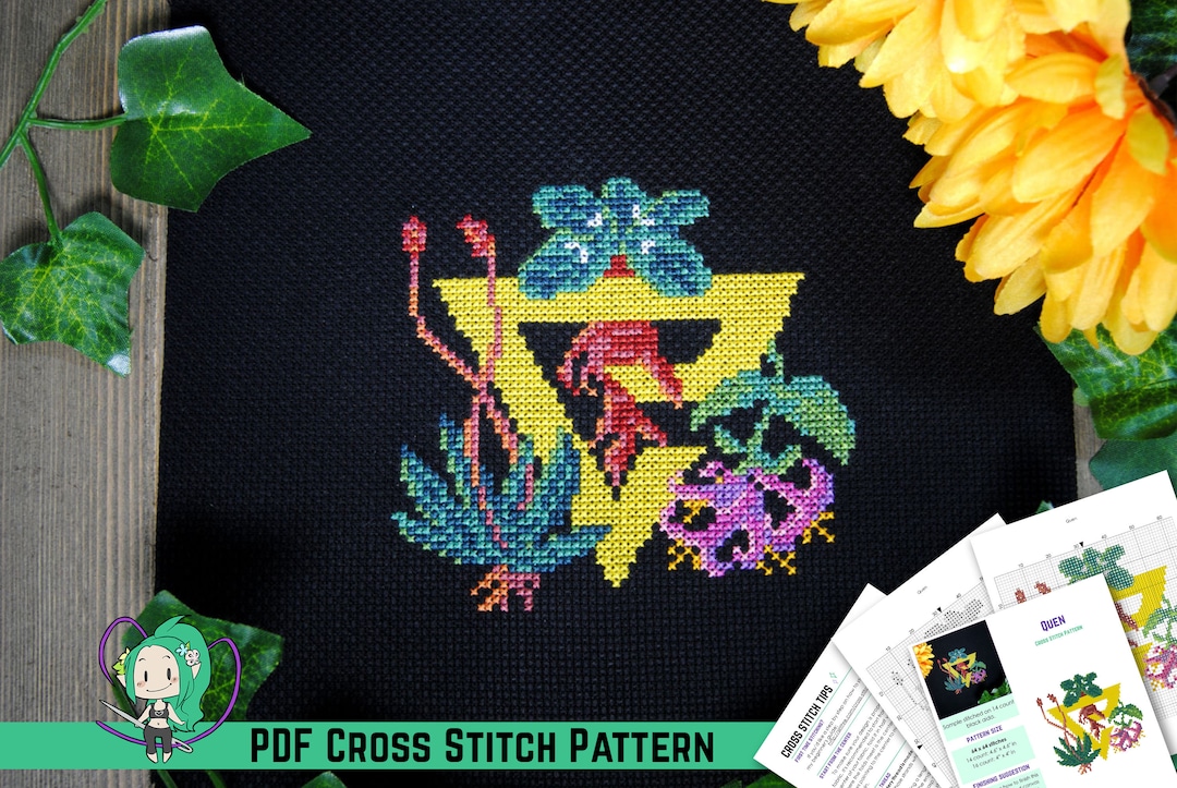 Witcher Cross Stitch Pattern - Quen Sign Floral Art Design - DIY ...